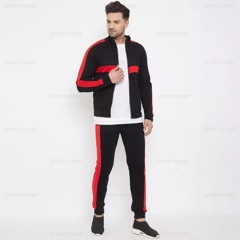 Men Sports Running Fitness Training Black and Red Tracksuits Sets